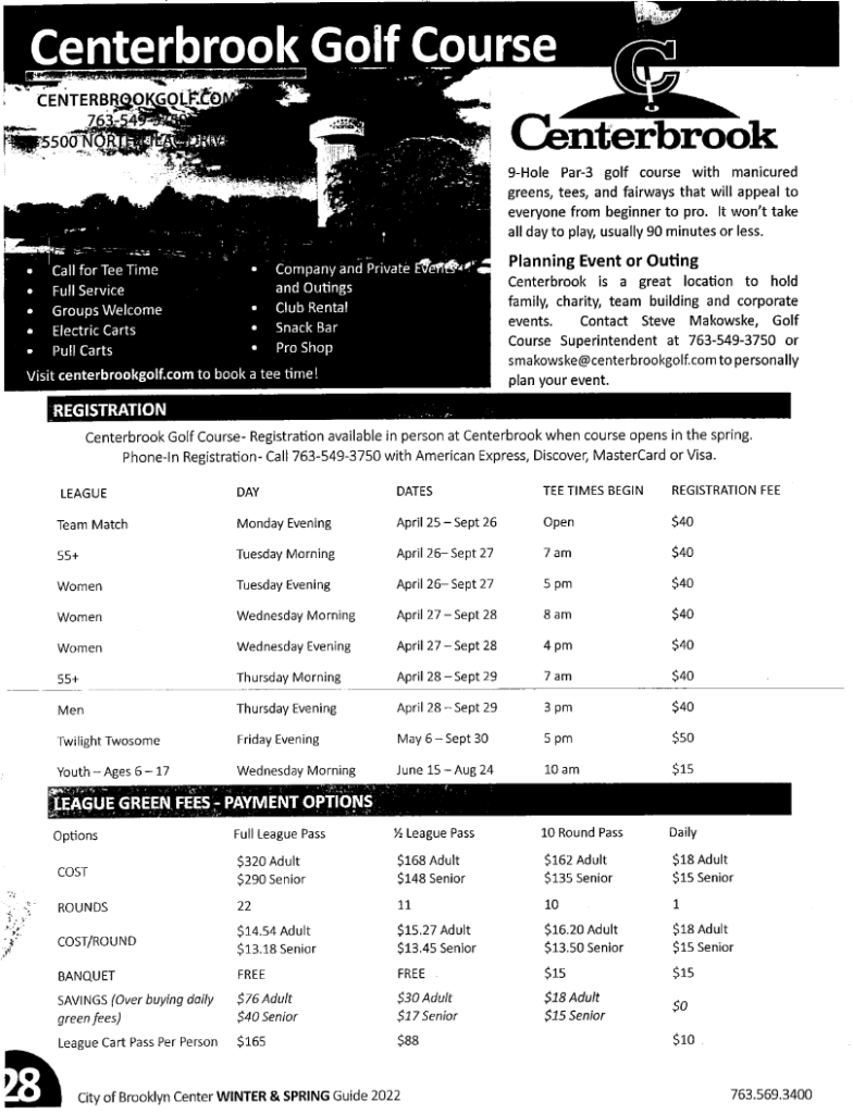 Current Leagues - Centerbrook Golf Course